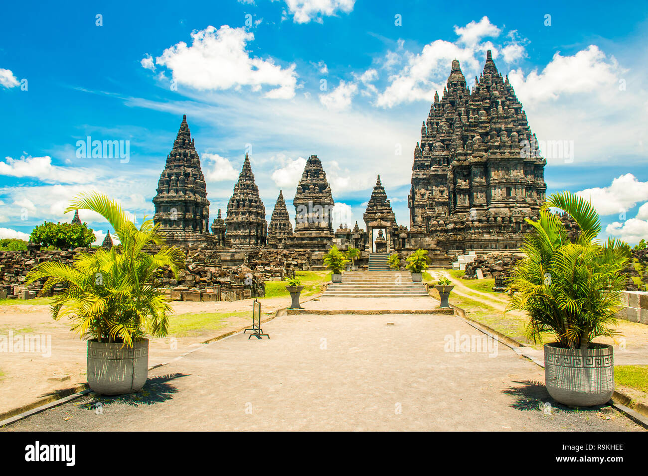 Ancient mystical old Hindu Prambanan temple near Yogyakarta on Java ...