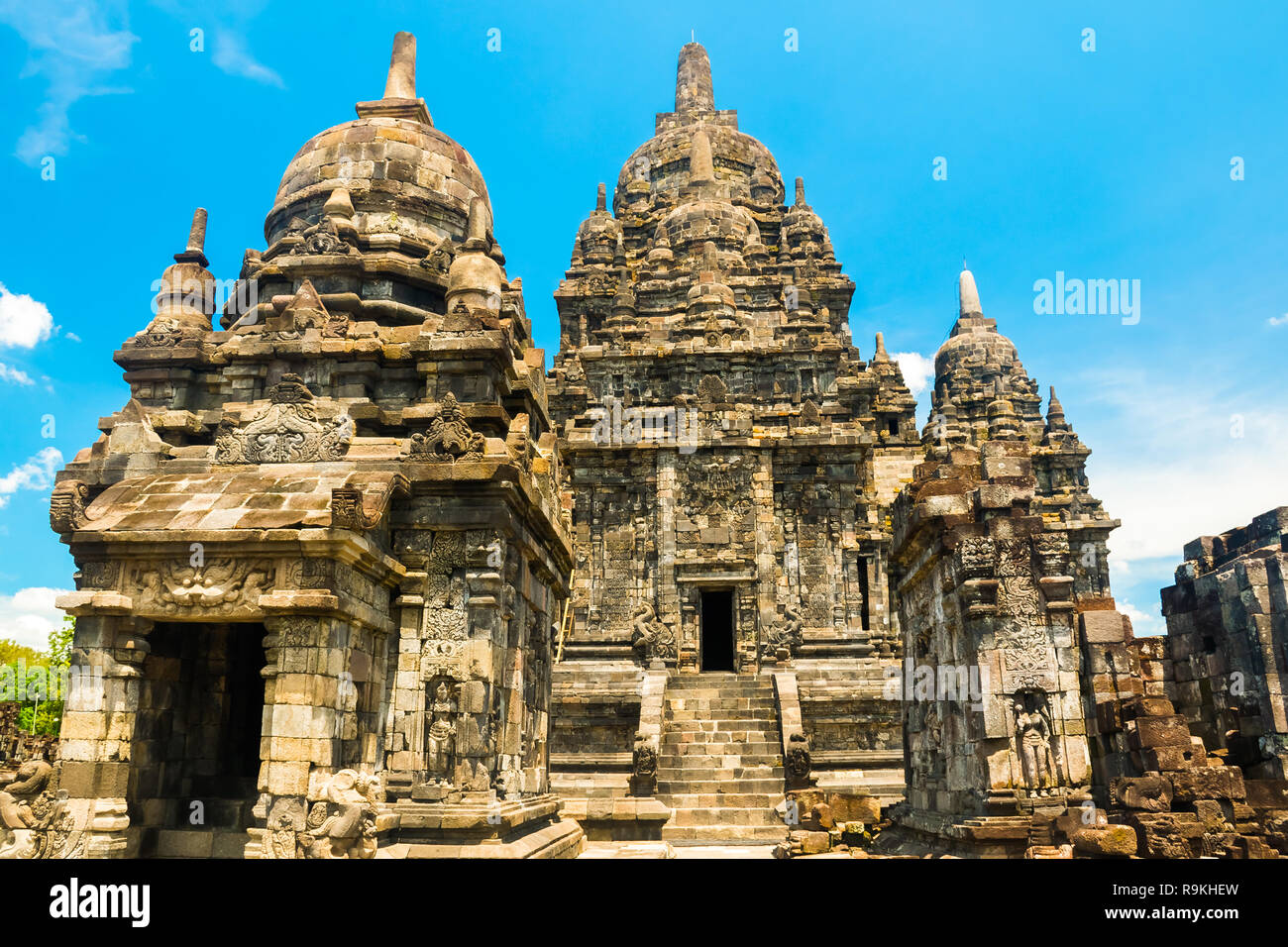 Ancient mystical old Hindu Prambanan temple near Yogyakarta on Java ...