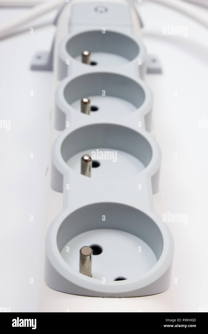 Electrical power strip with switch on-off on white background ...
