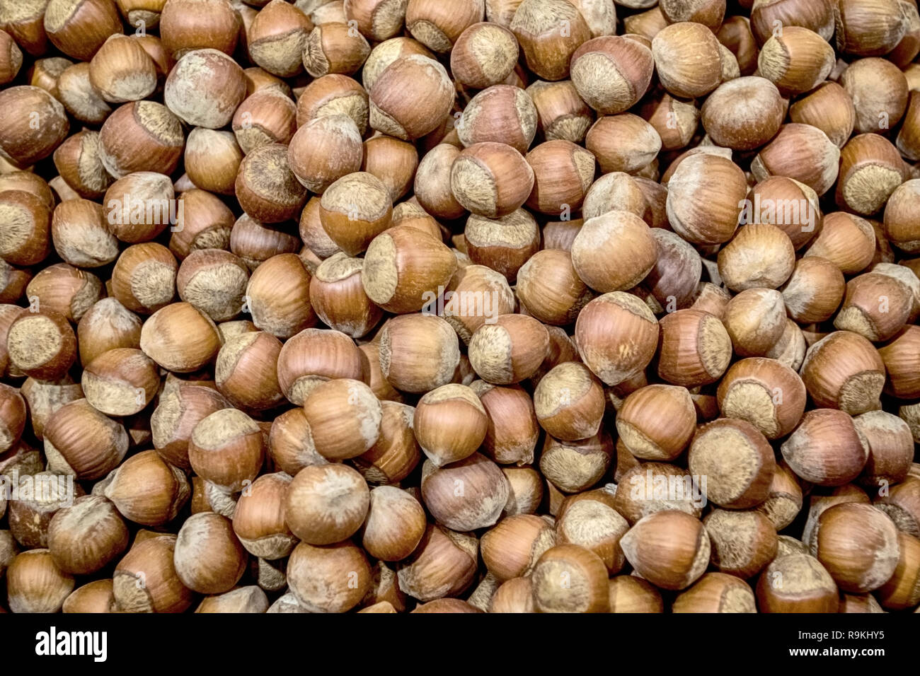 A lot of hazelnuts in the shell on the market texture background Stock ...