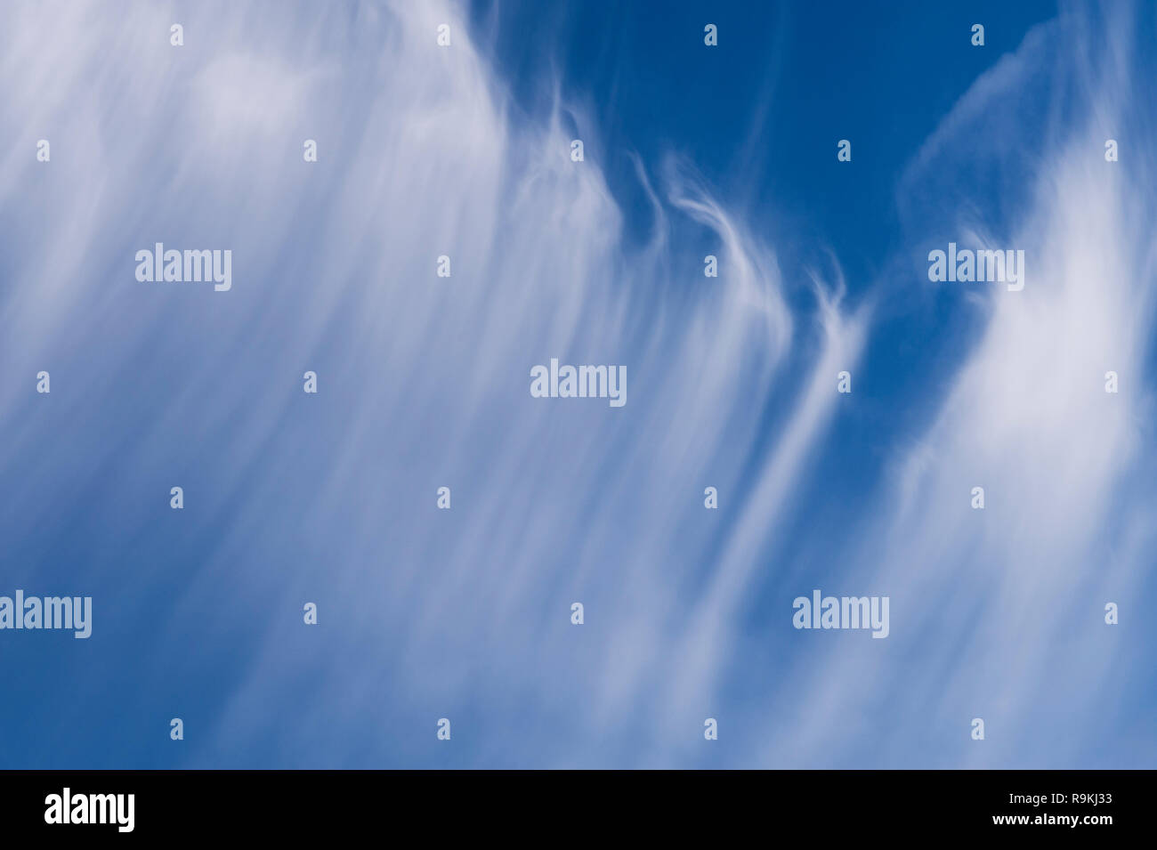 Cirrus clouds spreading out over blue sky creating animal shapes Stock ...