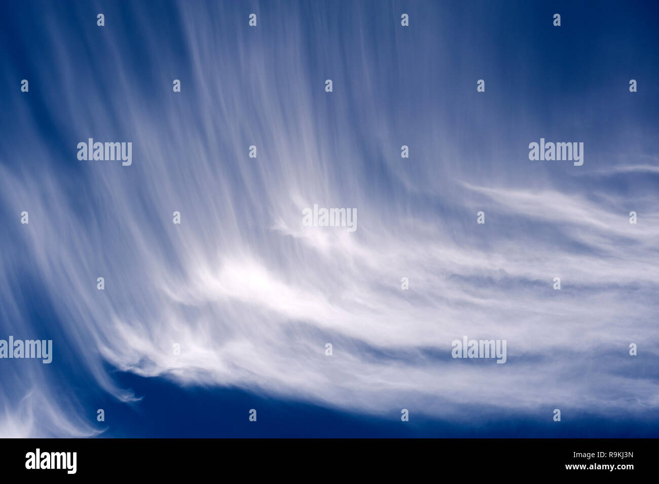 Cirrus clouds spreading out over blue sky creating animal shapes Stock ...