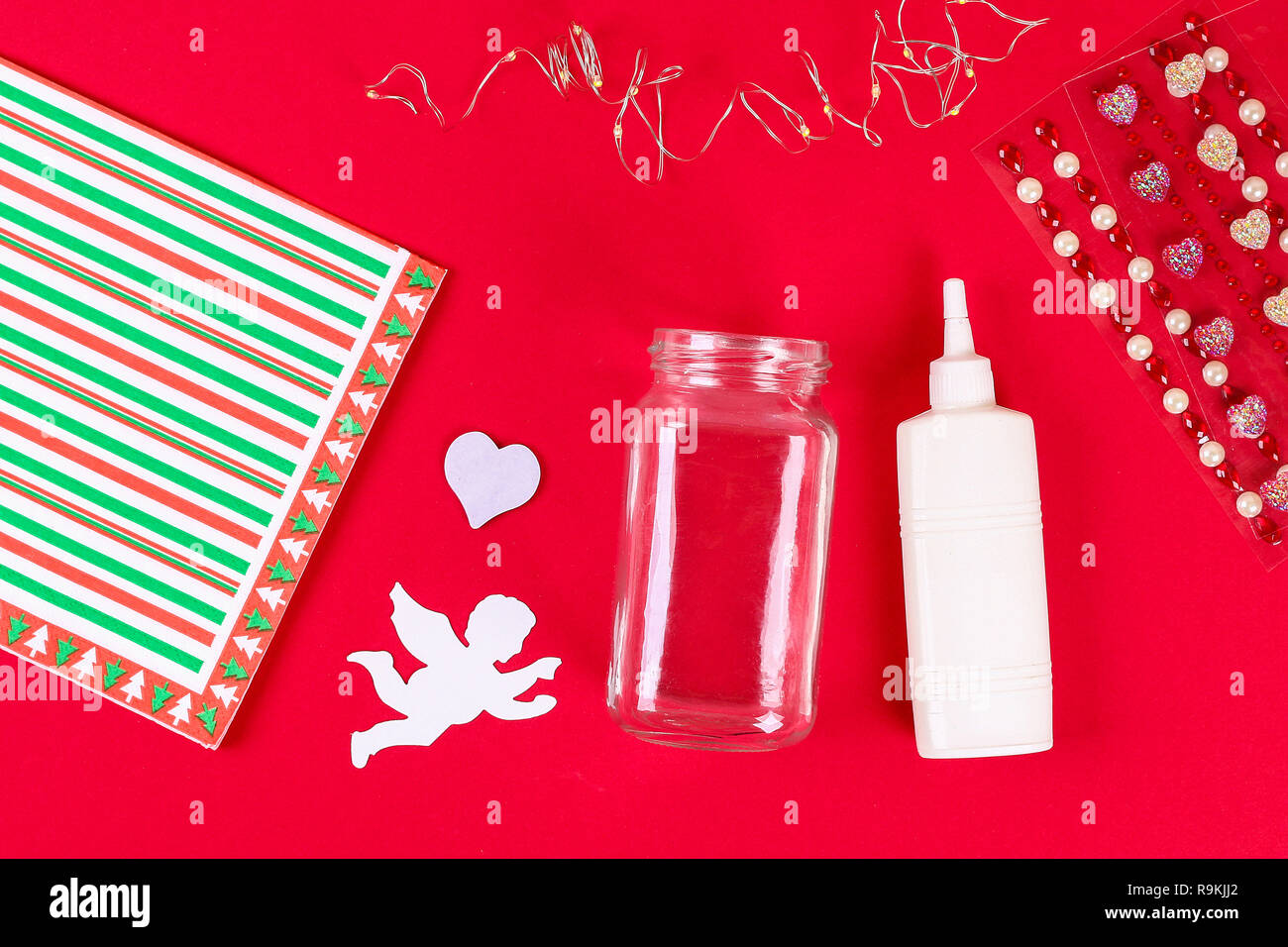 Diy Fairy Jar on red background. Gift ideas, decor February 14, St ...