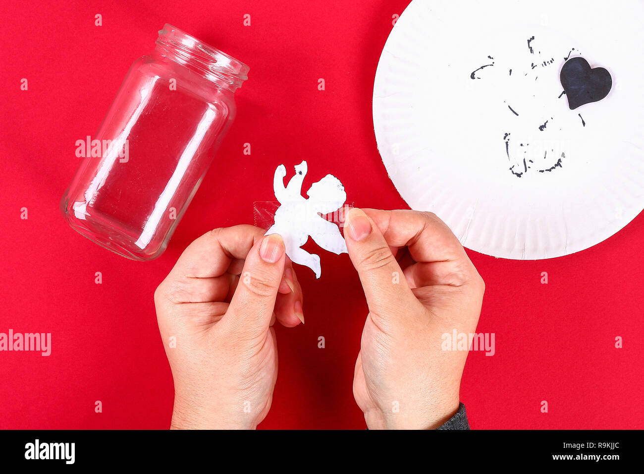 Diy Fairy Jar on red background. Gift ideas, decor February 14, St ...