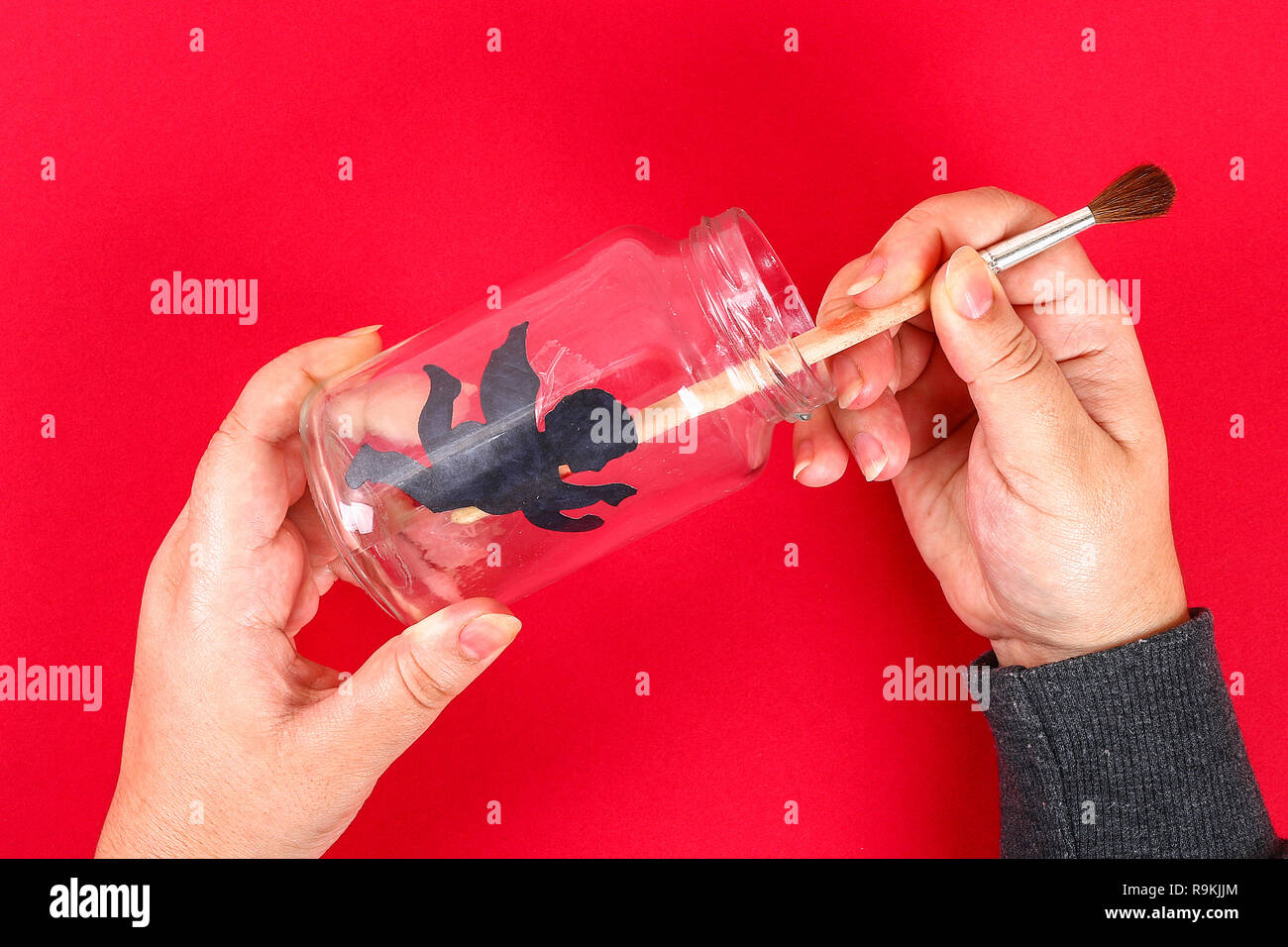 Diy Fairy Jar on red background. Gift ideas, decor February 14, St ...