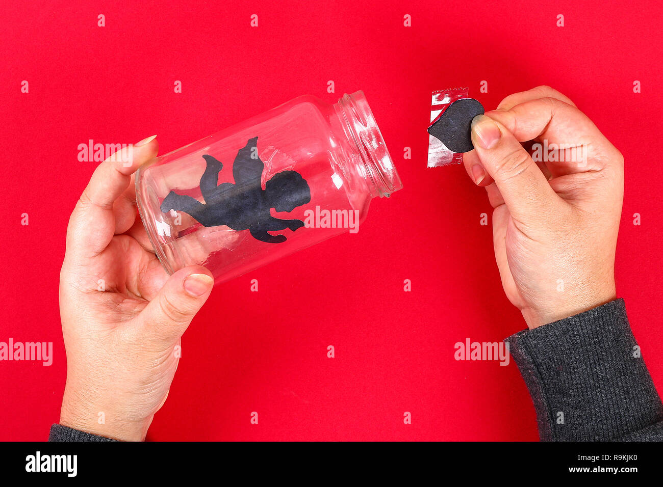 Diy Fairy Jar on red background. Gift ideas, decor February 14, St ...