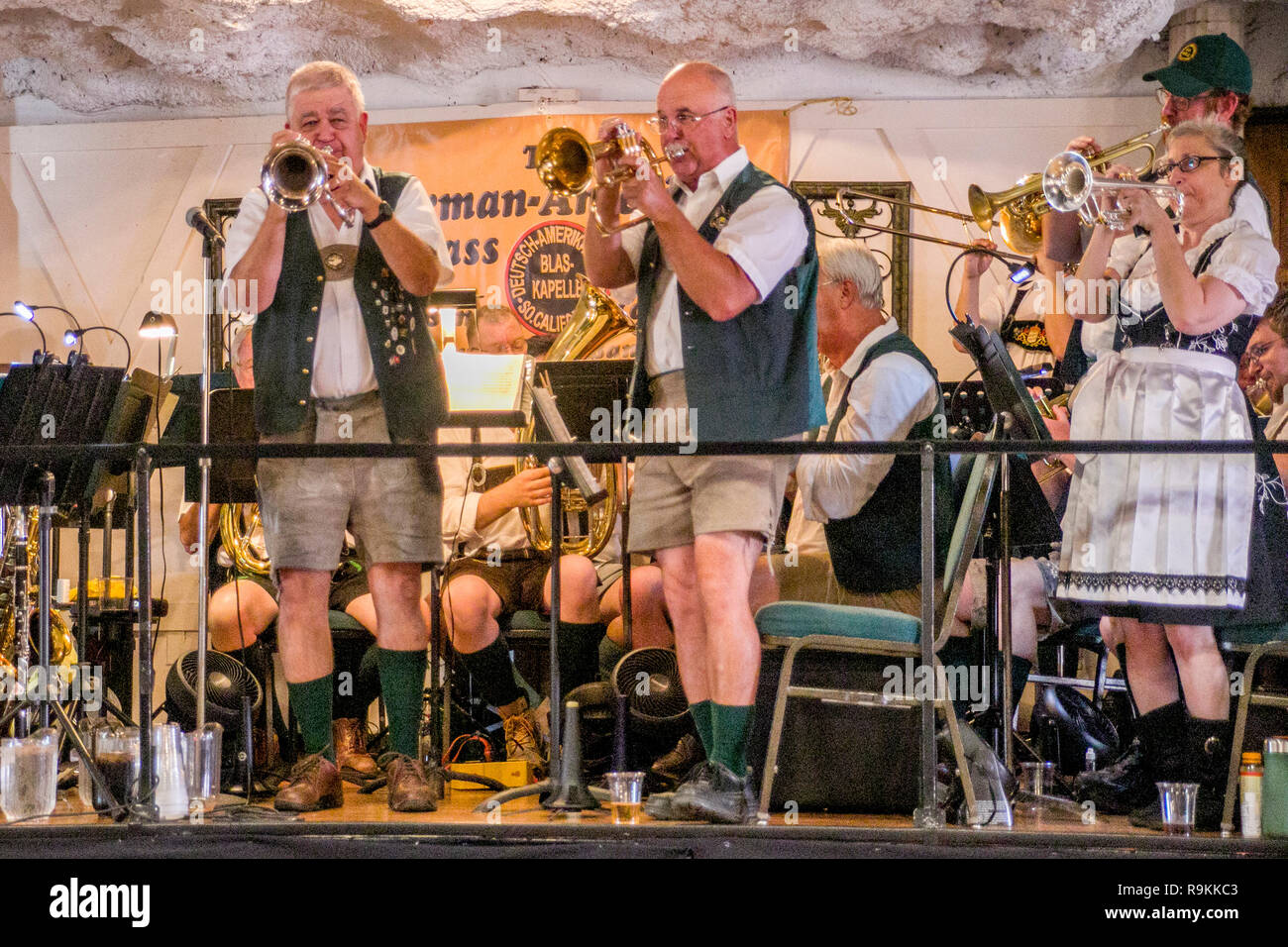 Decked out in native costumes, a German brass band entertains at a ...