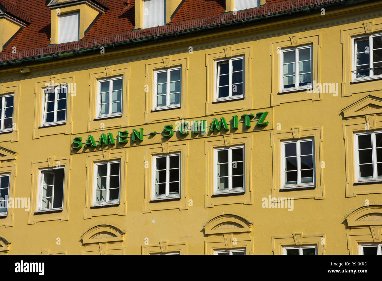Munich, Germany. August 21, 2018. Old building facade at ...