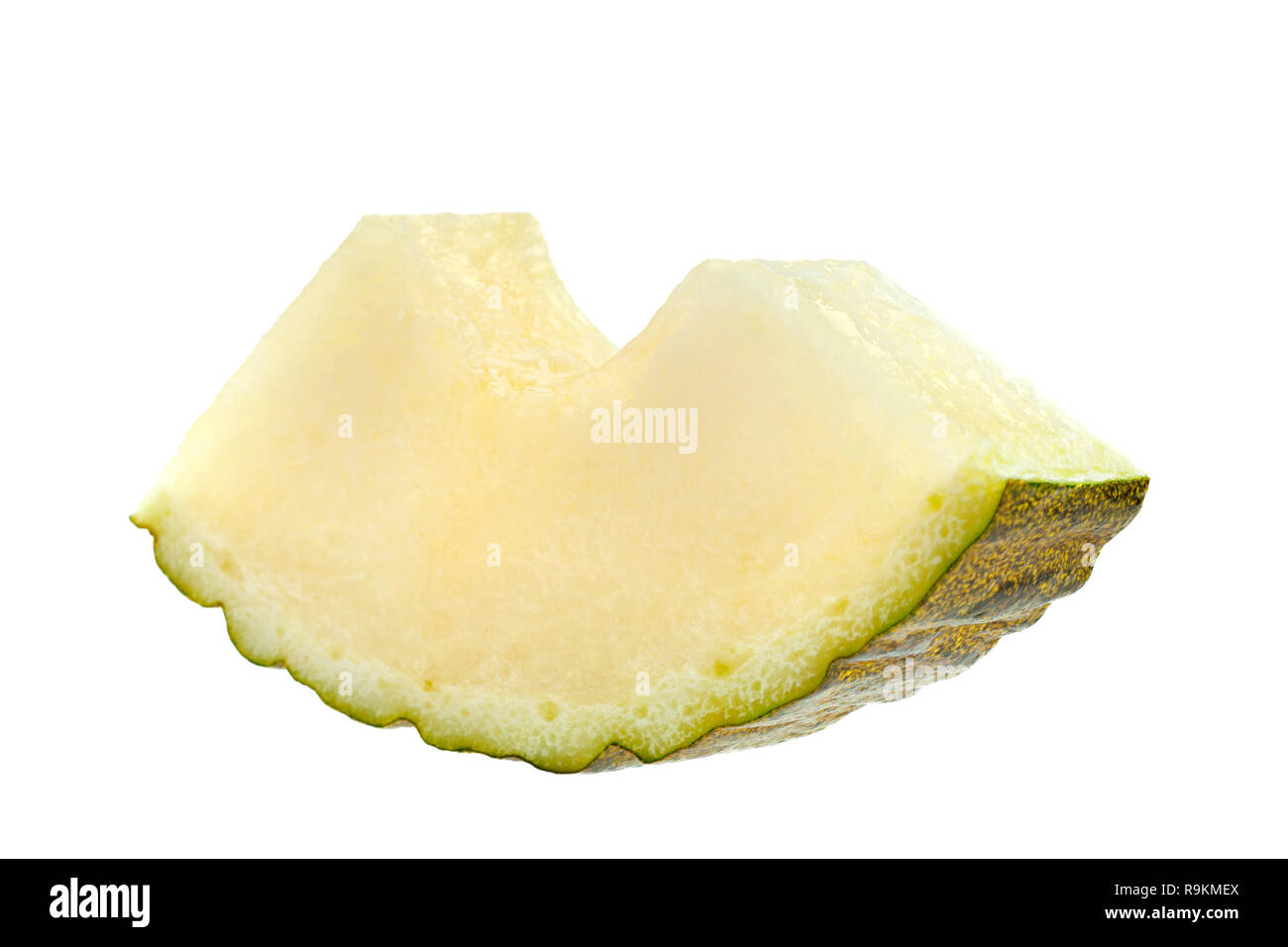 Spanish melon Piel de sapo slice on white background Stock Photo - Alamy
