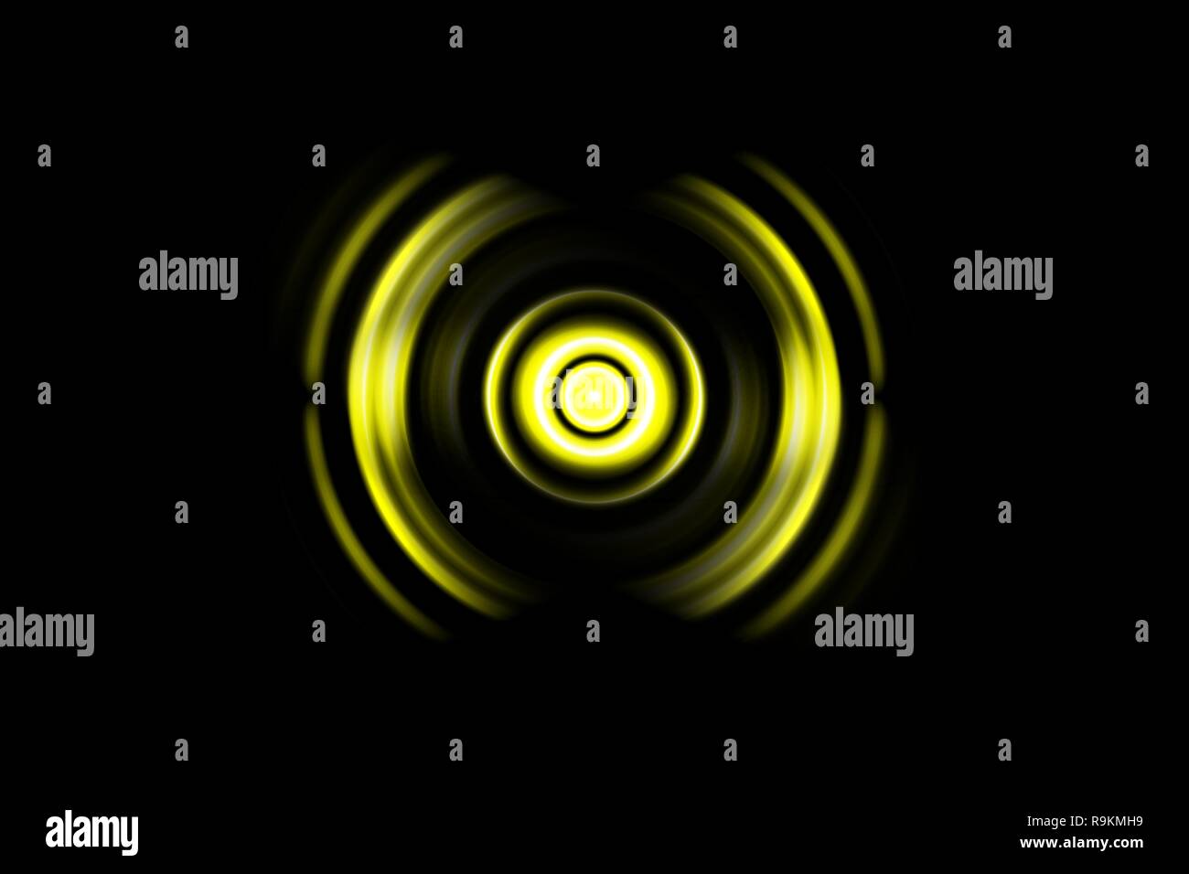 Abstract light yellow ring with sound waves oscillating background ...