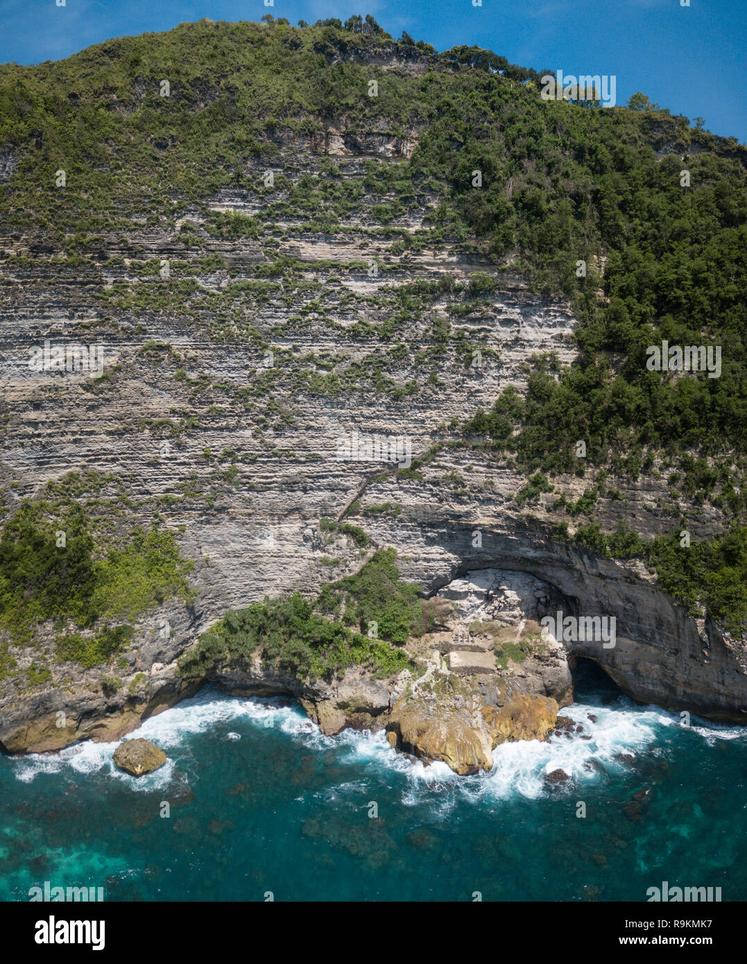 Aerial view of cliff in a panorama composition, Nusa Penida, Indonesia ...