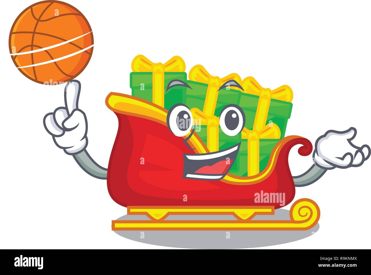 With basketball santa sleigh with piles presents cartoon Stock Vector ...