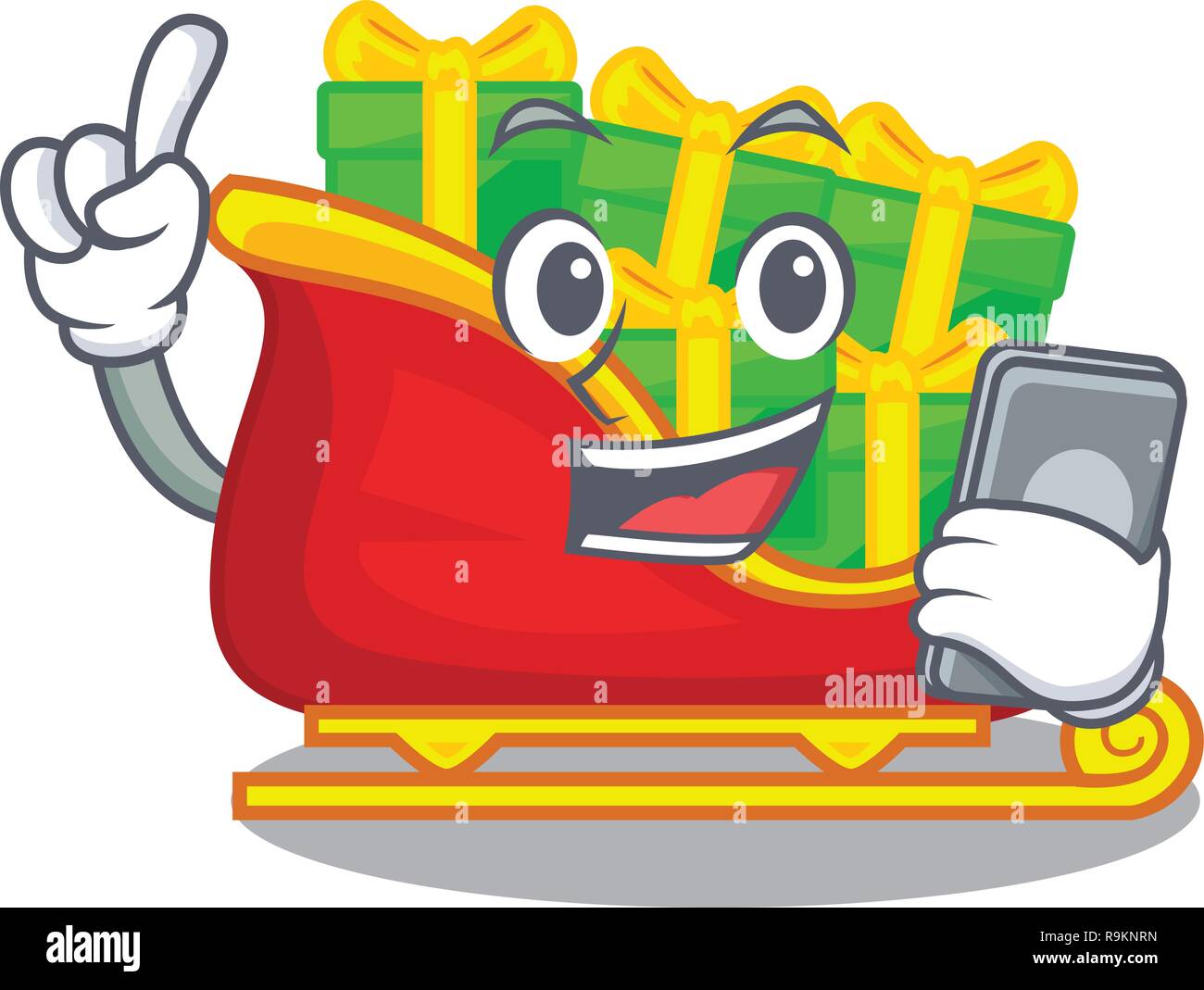 With phone santa sleigh with piles presents cartoon Stock Vector Image ...