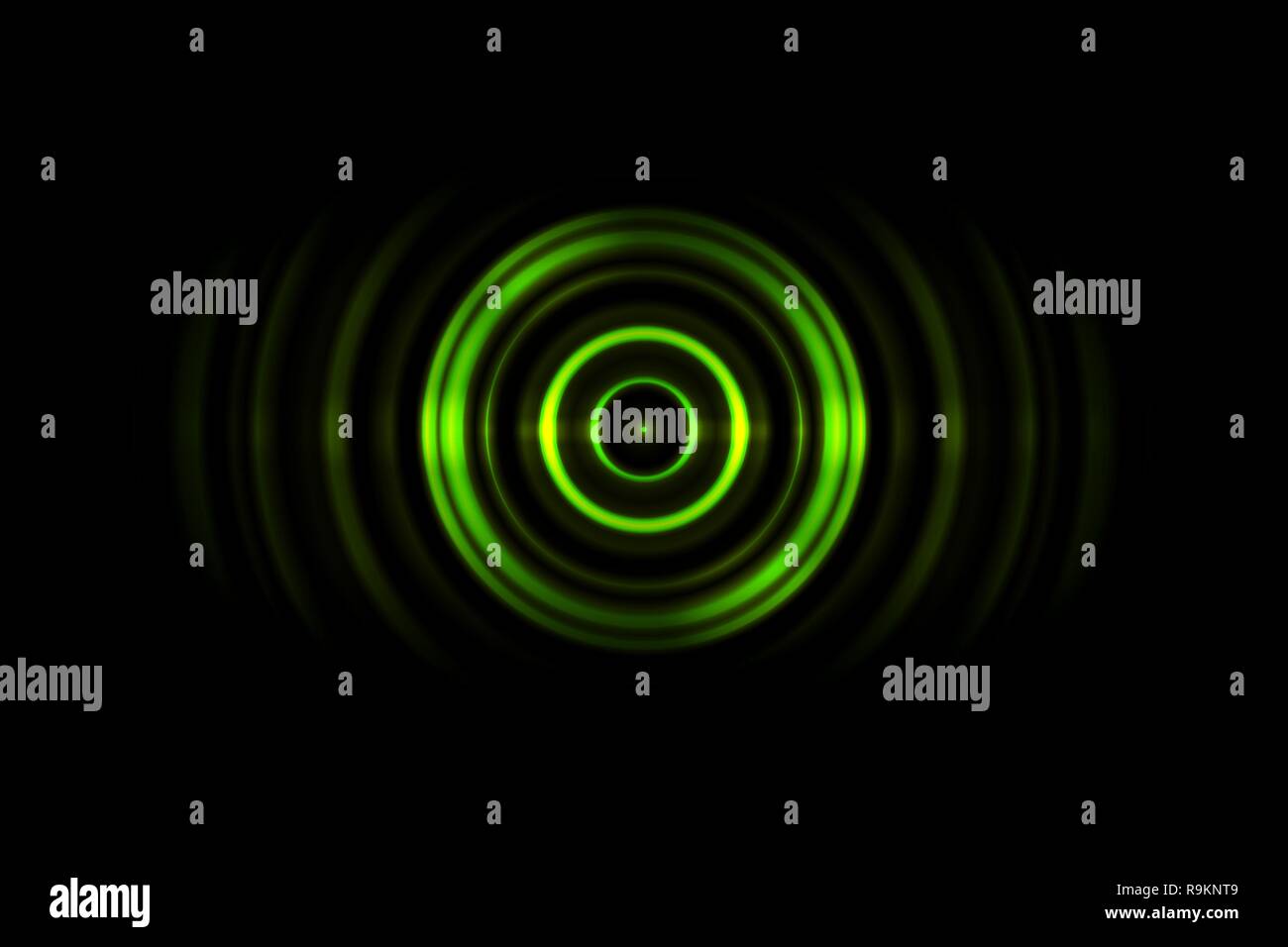 Sound waves oscillating green light with circle spin abstract ...