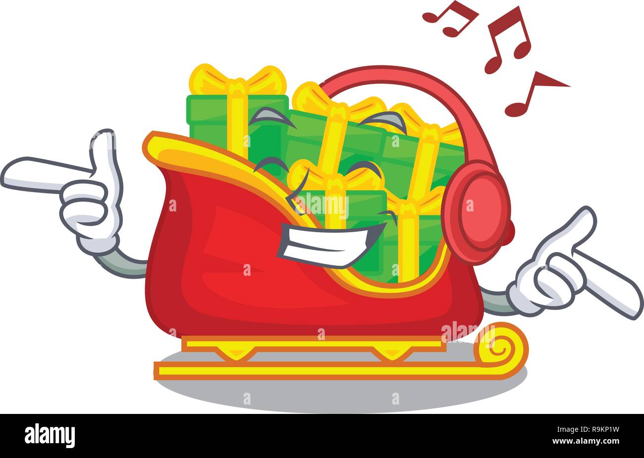 Listening music Santa sleigh with christmas character gifts Stock ...