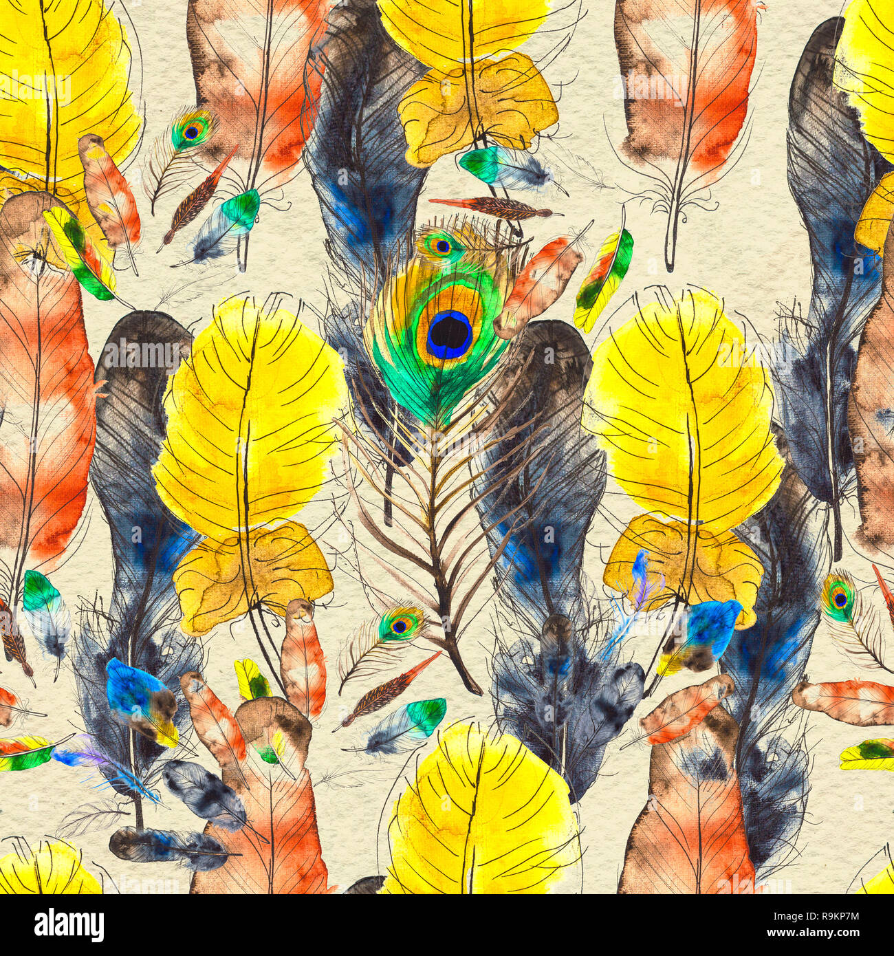 Watercolor seamless pattern. Hand painted texture with various ...