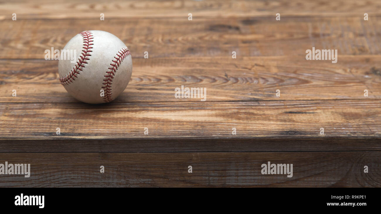 Baseball on a old rustic wooden desk with copy space background Stock ...