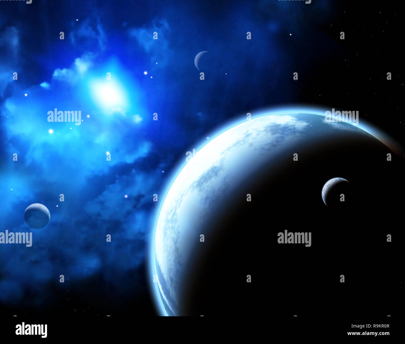 A beautiful space scene with planets and nebula. Elements of this image ...