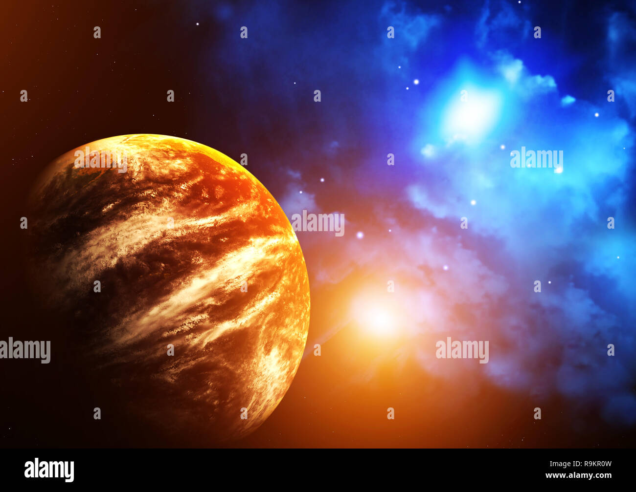 A beautiful space scene with planet and nebula. Elements of this image ...