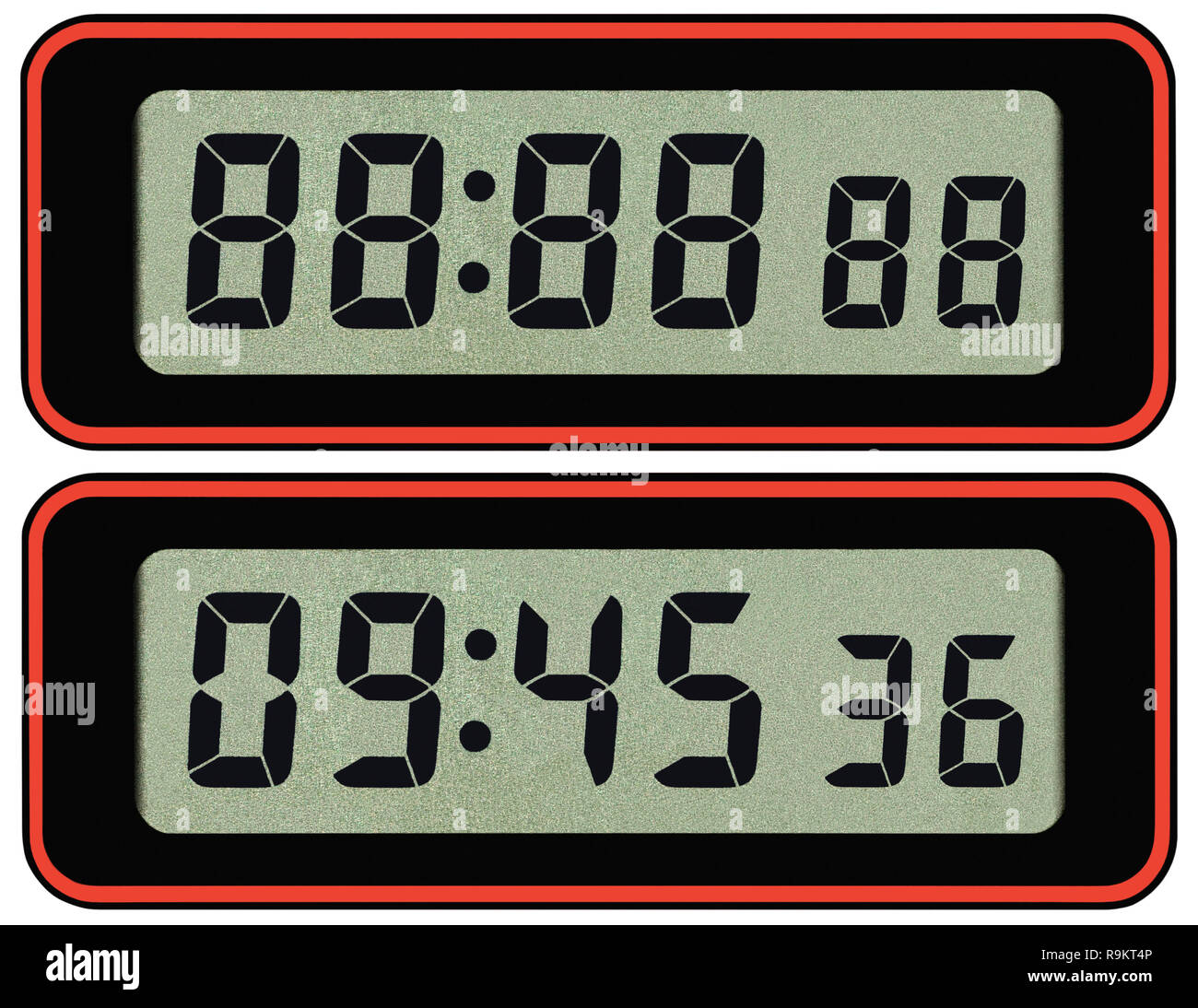Digital lcd stopwatch timer typeface template, isolated seven segment ...