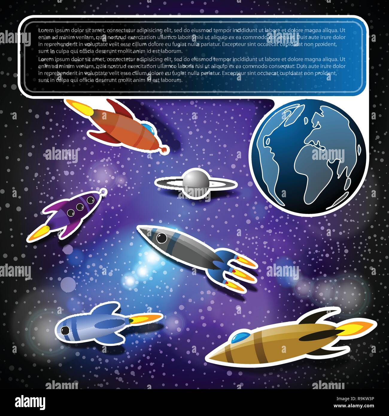 Space Concept with Starry Sky, Rockets, Earth Globe - Background, Funny ...