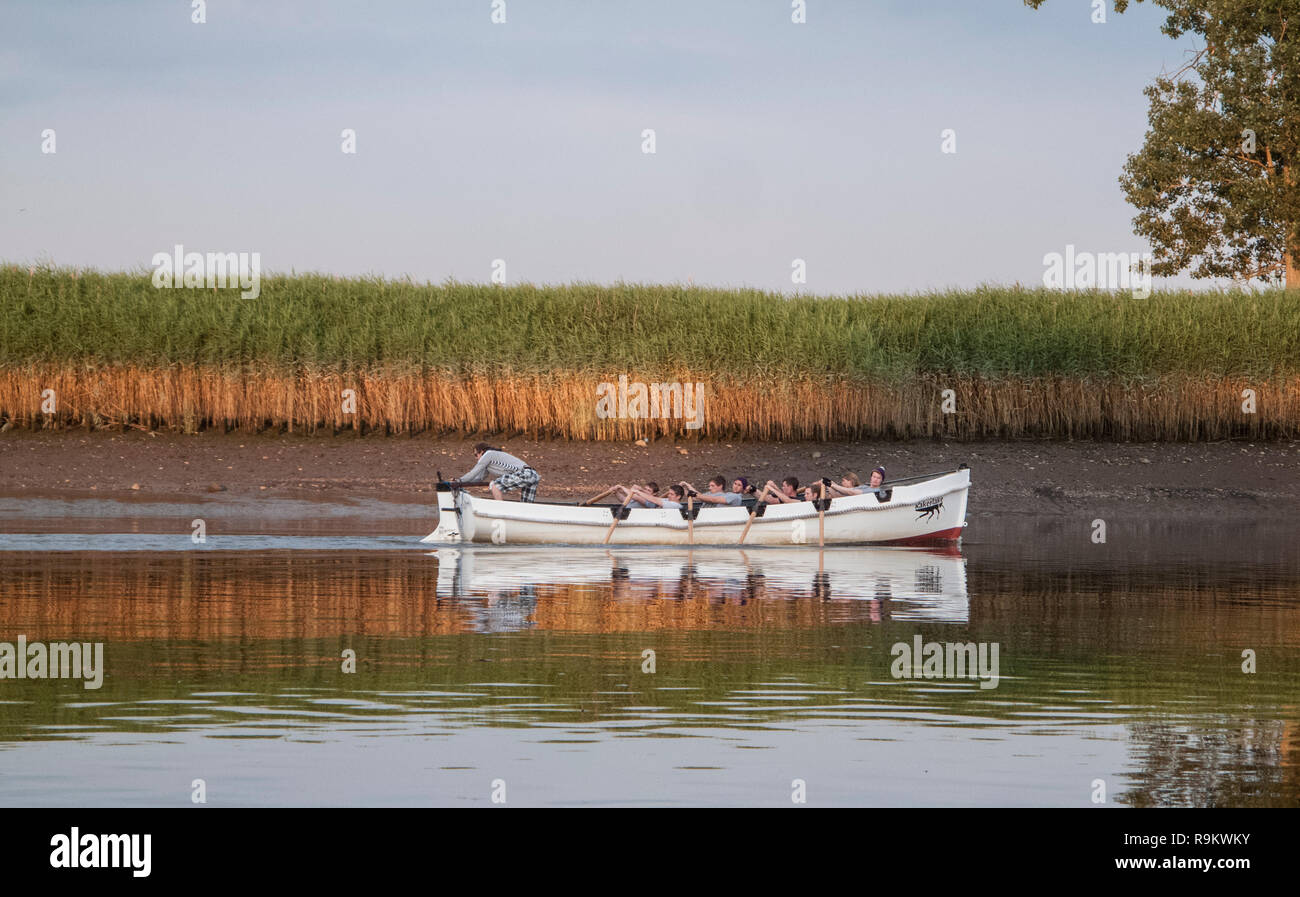 Young people rowing a boat Stock Photo - Alamy