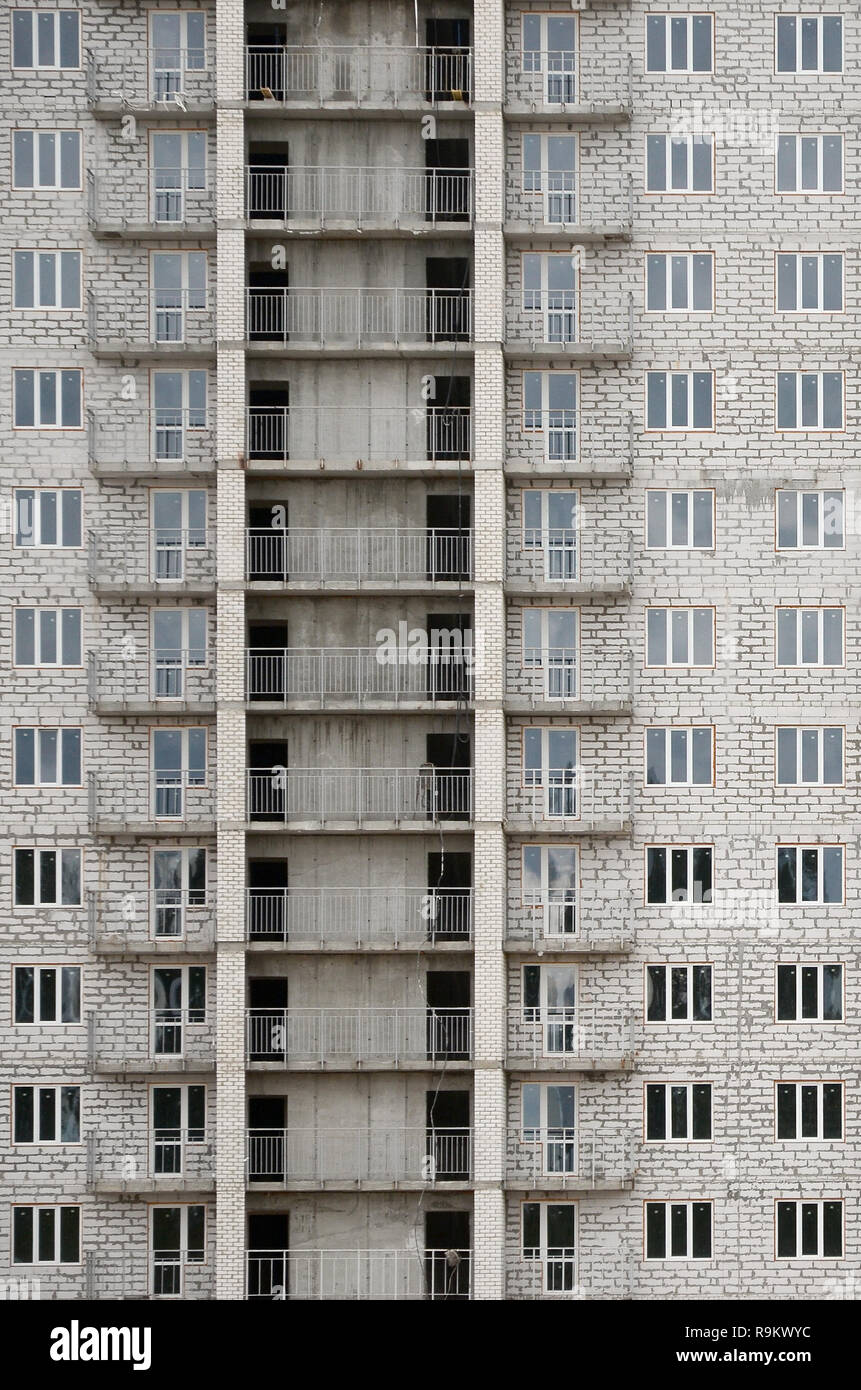 Textured pattern of a russian whitestone residential house building ...