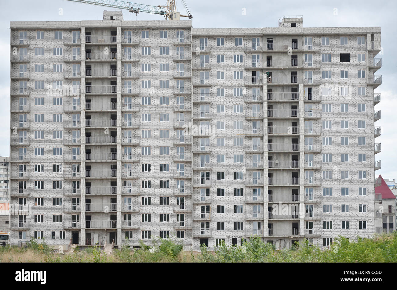 Textured pattern of a russian whitestone residential house building ...