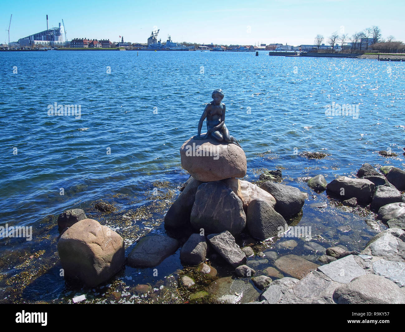COPENHAGEN, DENMARK-APRIL 11, 2016: Bronze statue of the Little Mermaid by Edvard Eriksen Stock ...