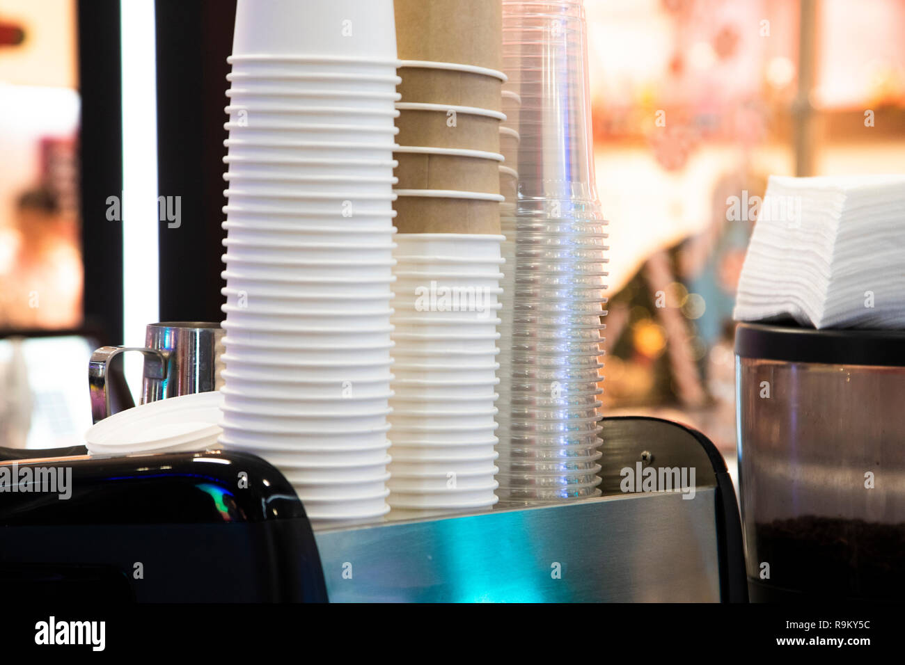 paper of hot coffee or beverage cups stack in the row and a column ...