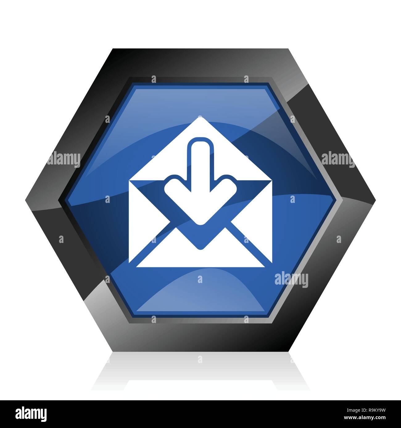 Email dark blue glossy hexagon geometric diamond vector web icon with ...