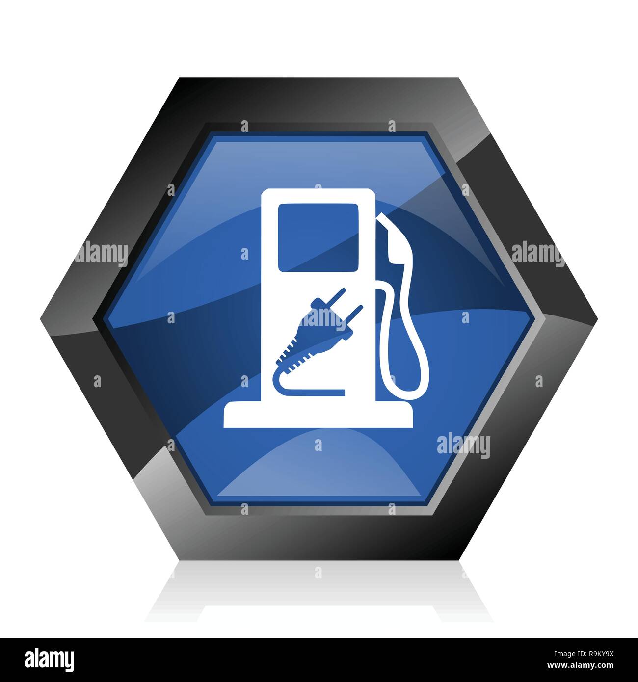 Fuel dark blue glossy hexagon geometric diamond vector web icon with ...