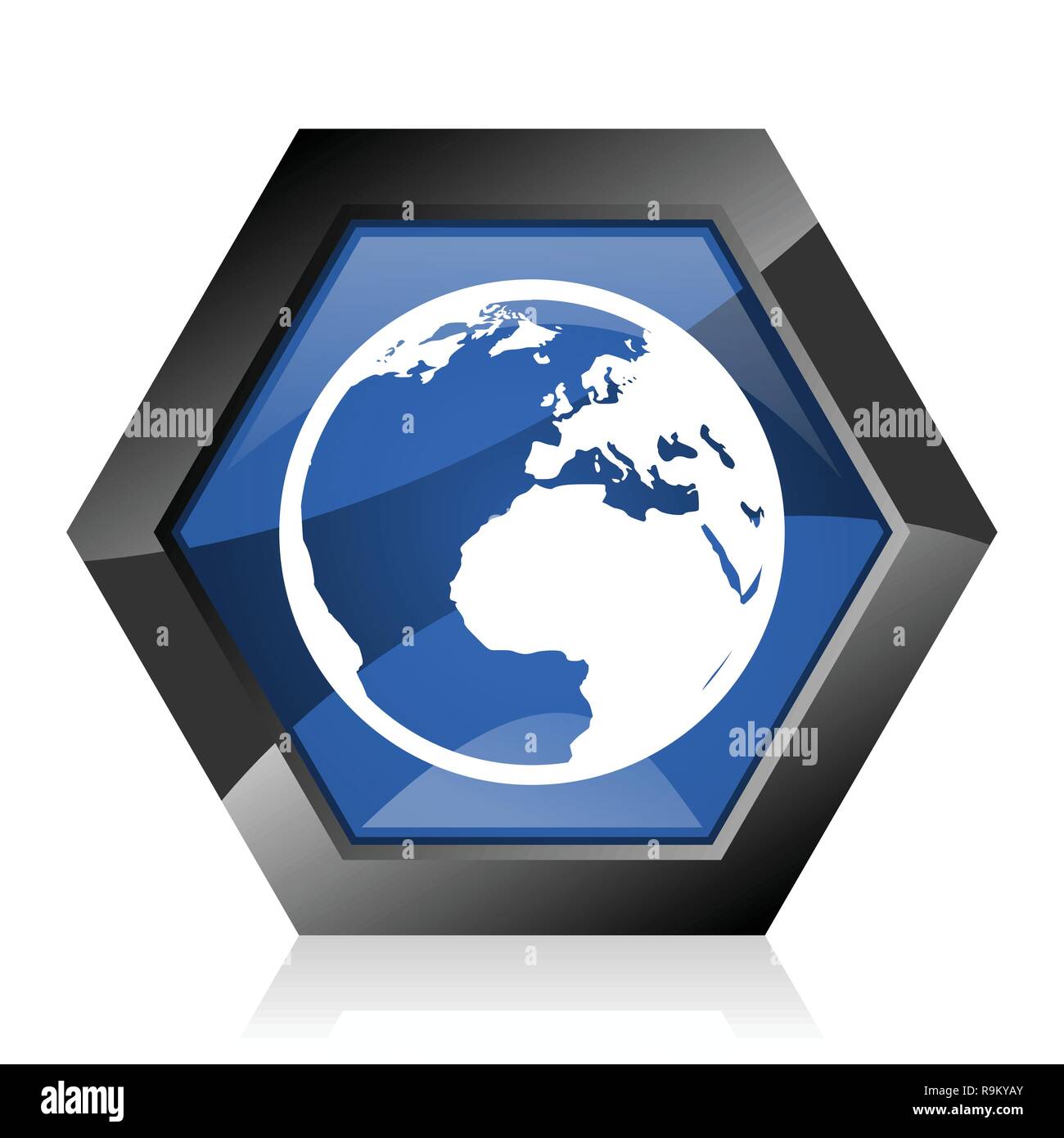 Earth dark blue glossy hexagon geometric diamond vector web icon with ...