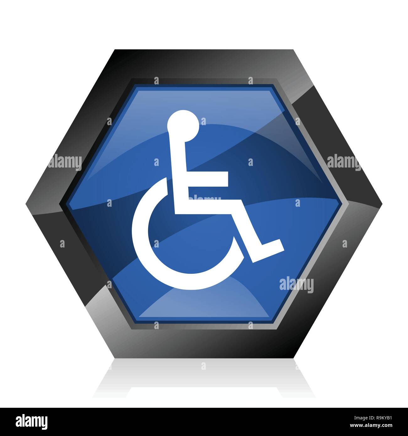 Wheelchair dark blue glossy hexagon geometric diamond vector web icon ...