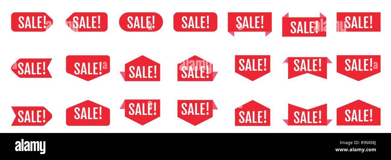 Sale sticker set. Red promotion labels. Modern vector flat style ...