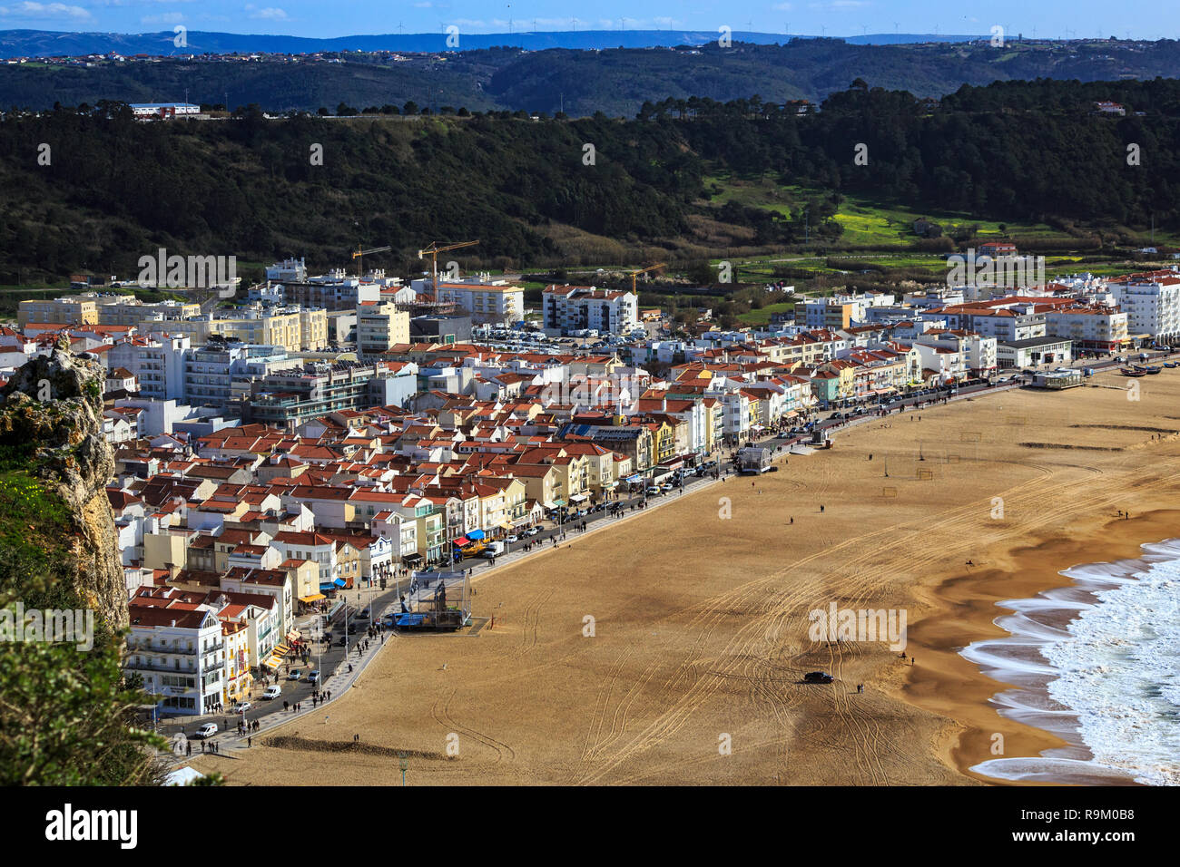 Panoramic landscape coastline of Atlantic ocean. View Nazare beach ...