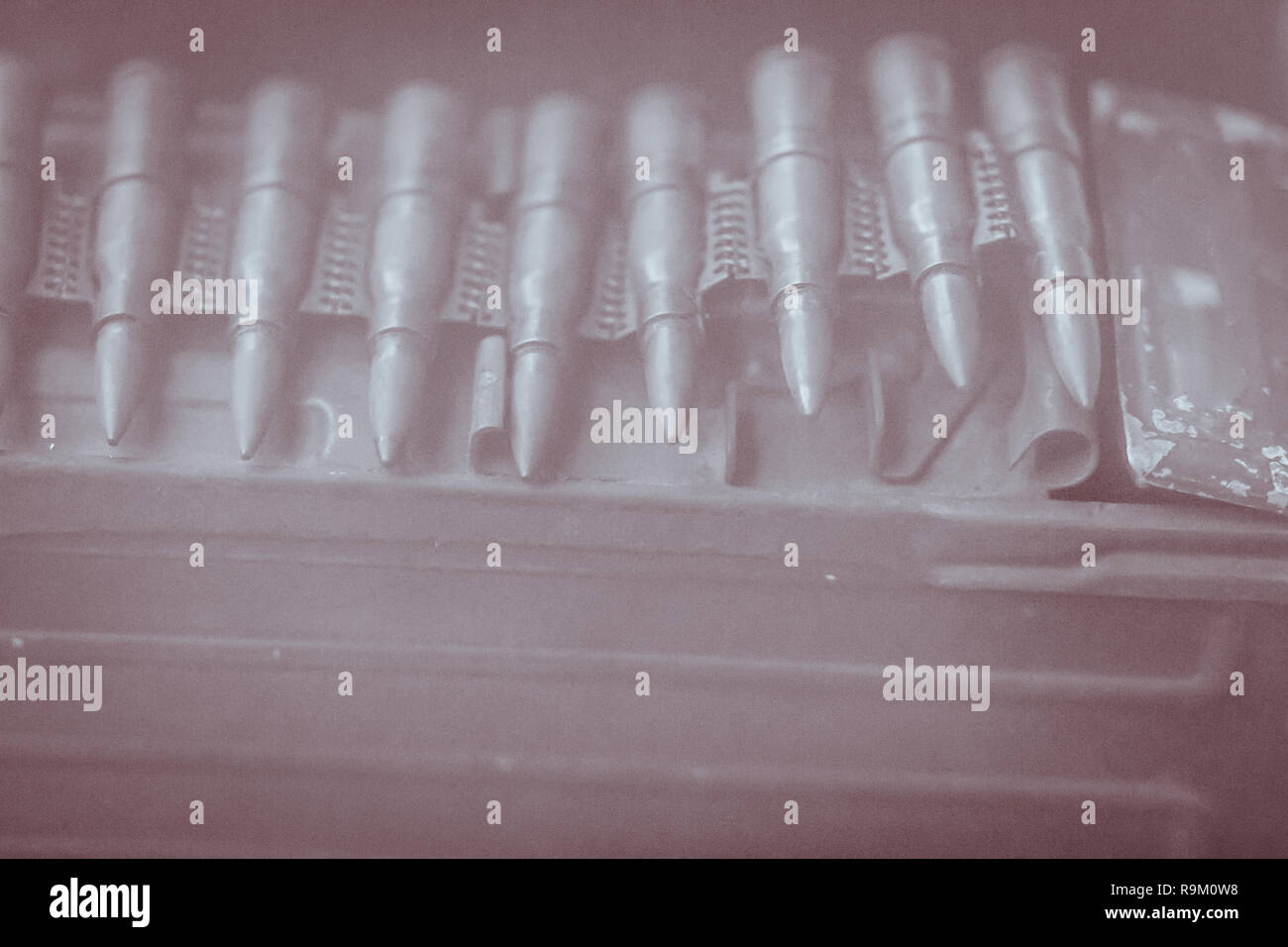 Old Soviet RPD machine-gun bullets belt. RPD (Ruchnoy Pulemyot ...