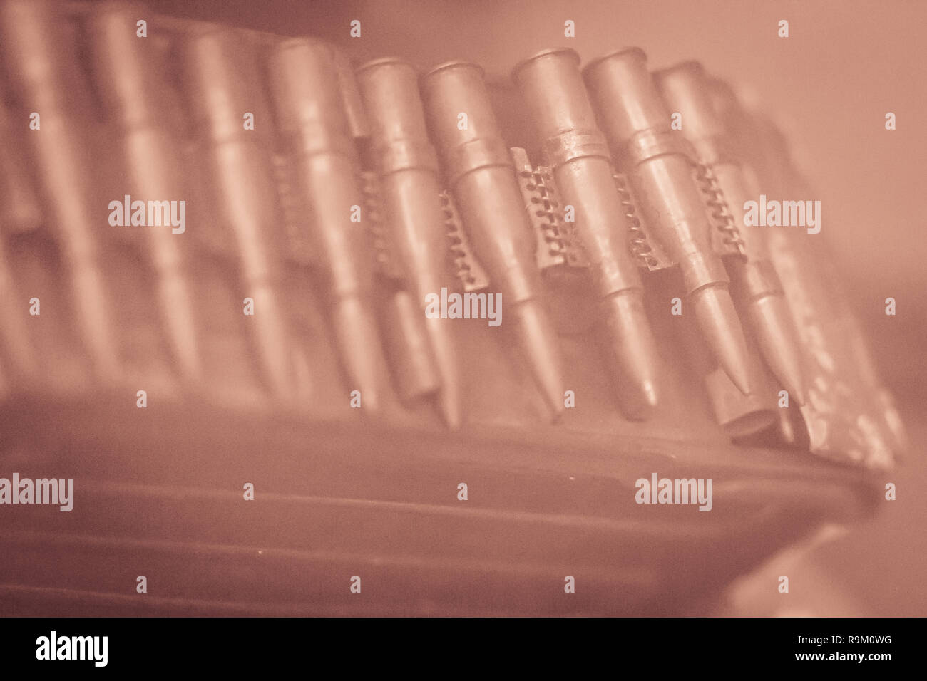 Old Soviet RPD machine-gun bullets belt. RPD (Ruchnoy Pulemyot ...