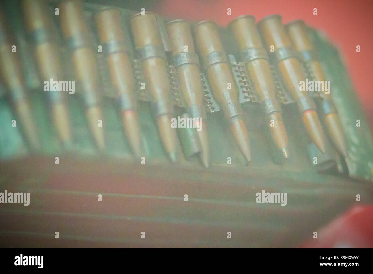 Old Soviet RPD machine-gun bullets belt. RPD (Ruchnoy Pulemyot ...