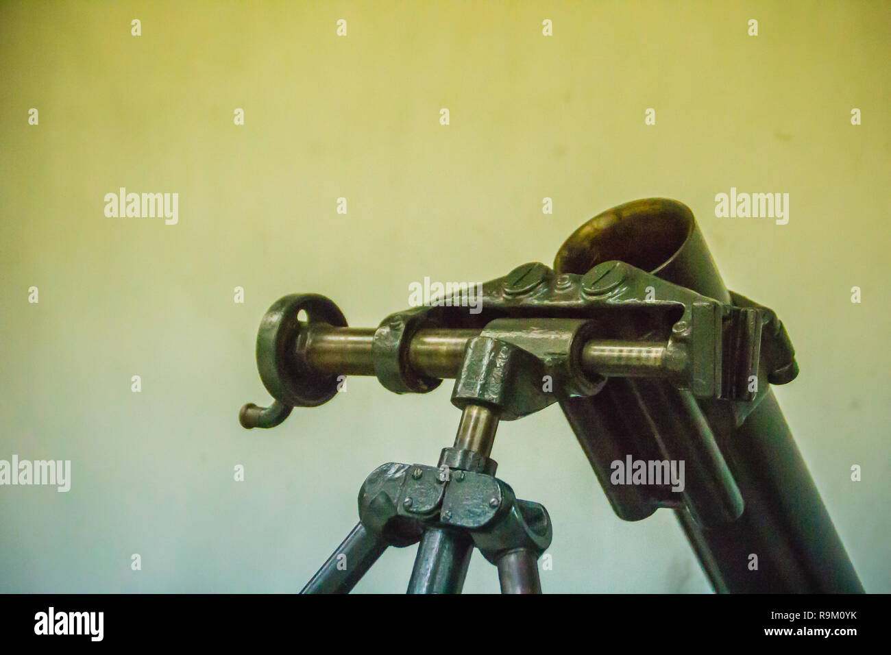 Old mortar 81 mm gun that composed of a base plate, a barrel comprising ...