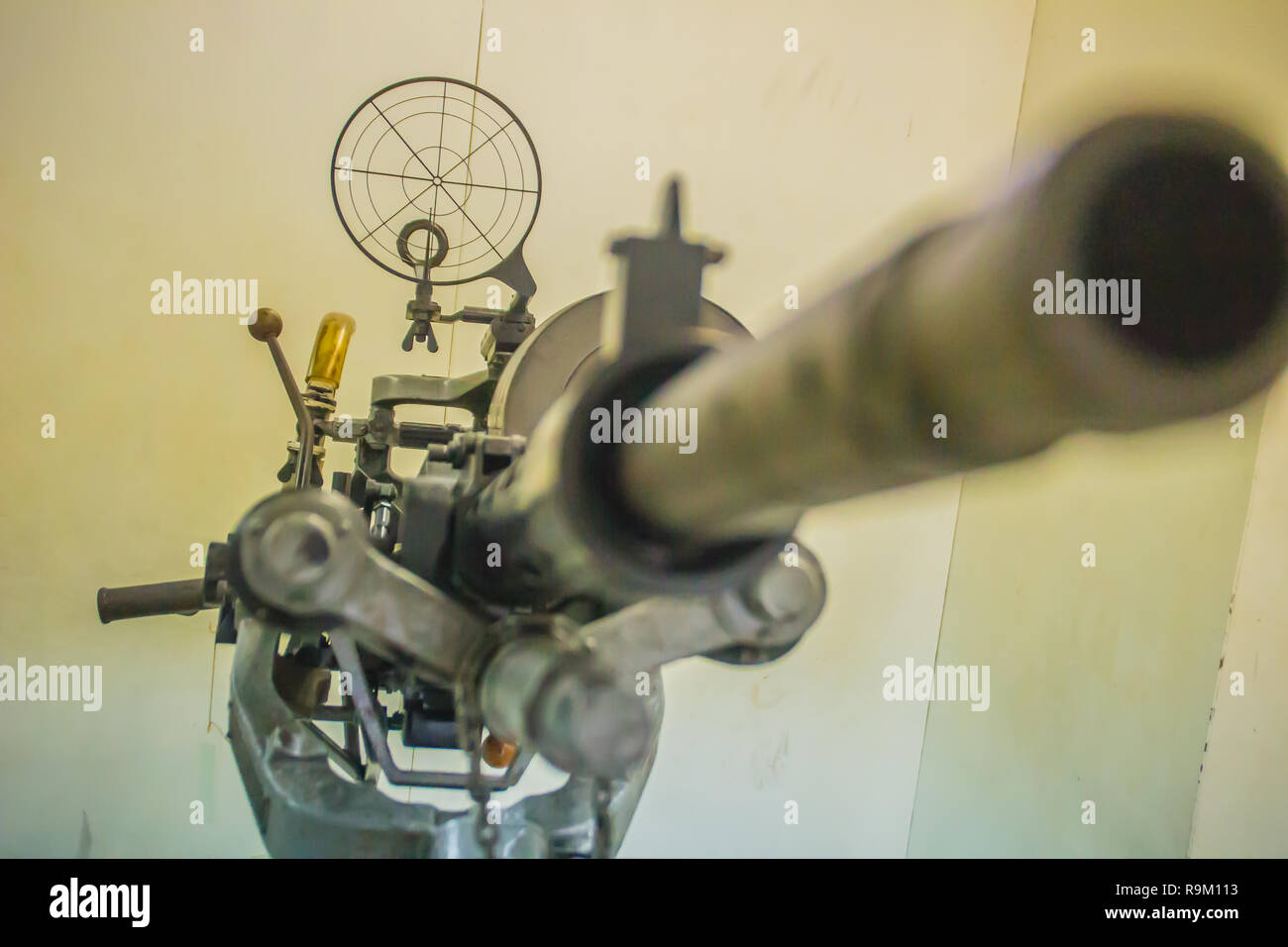 Vintage old 20 mm anti-aircraft Madsen machine cannon, was produced by ...