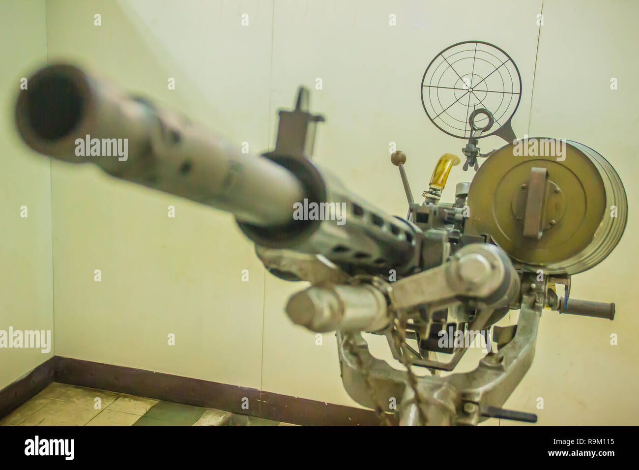 Vintage old 20 mm anti-aircraft Madsen machine cannon, was produced by ...