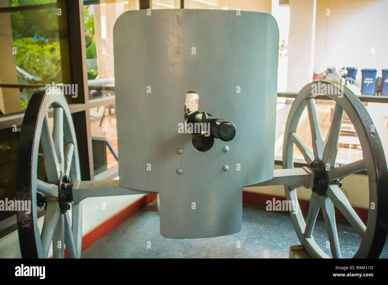 Old French 20 mm anti-aircraft gun in the public museum. It served in ...