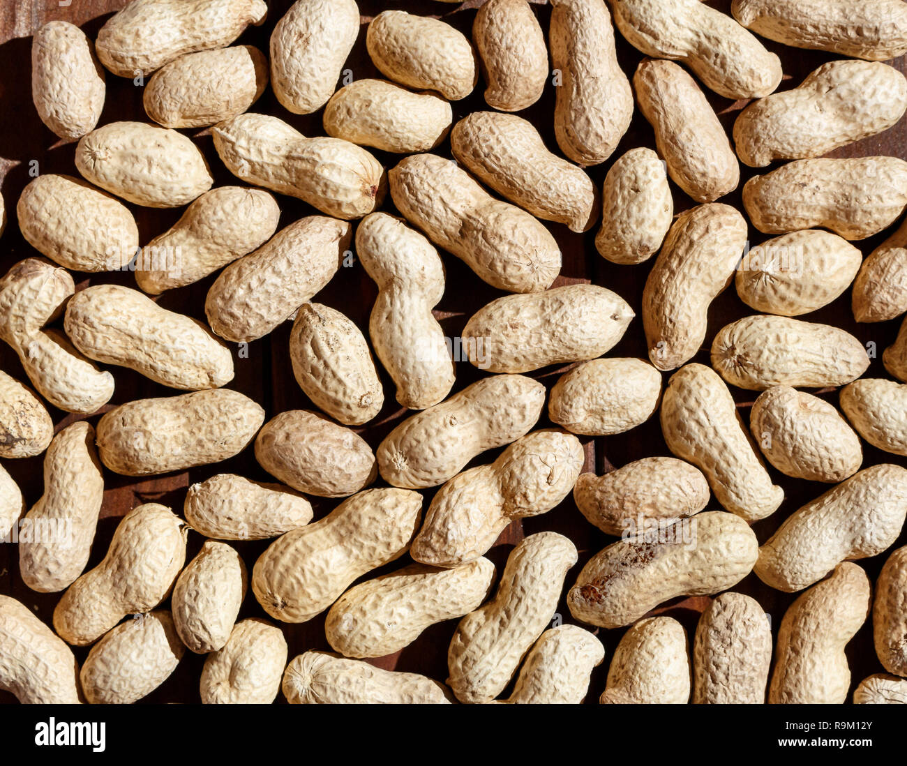Peanuts in shell texture food background top view. Hard light Stock ...
