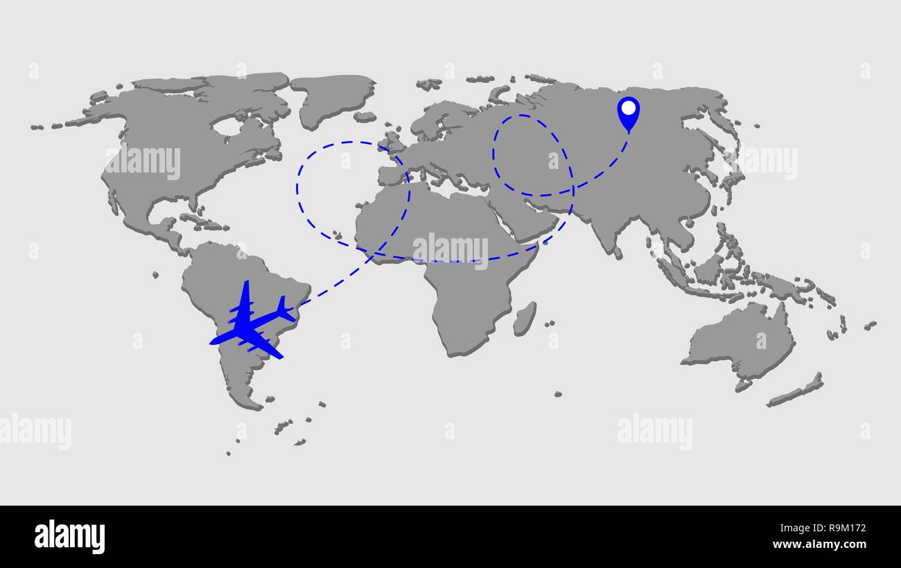 Airplane dotted flight background above world map. Vector Illustration ...