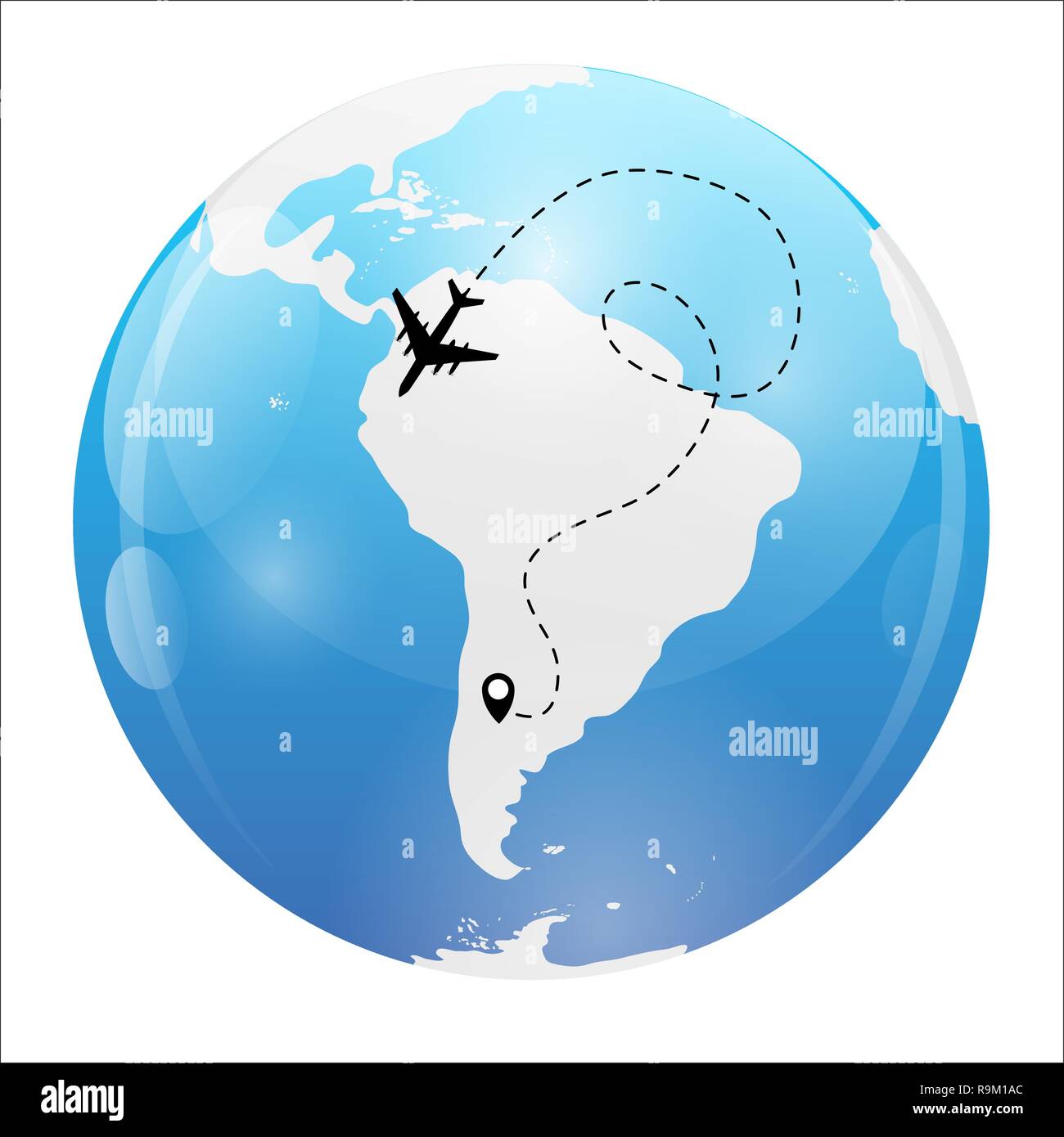 Airplane dotted flight background above world map. Vector Illustration ...