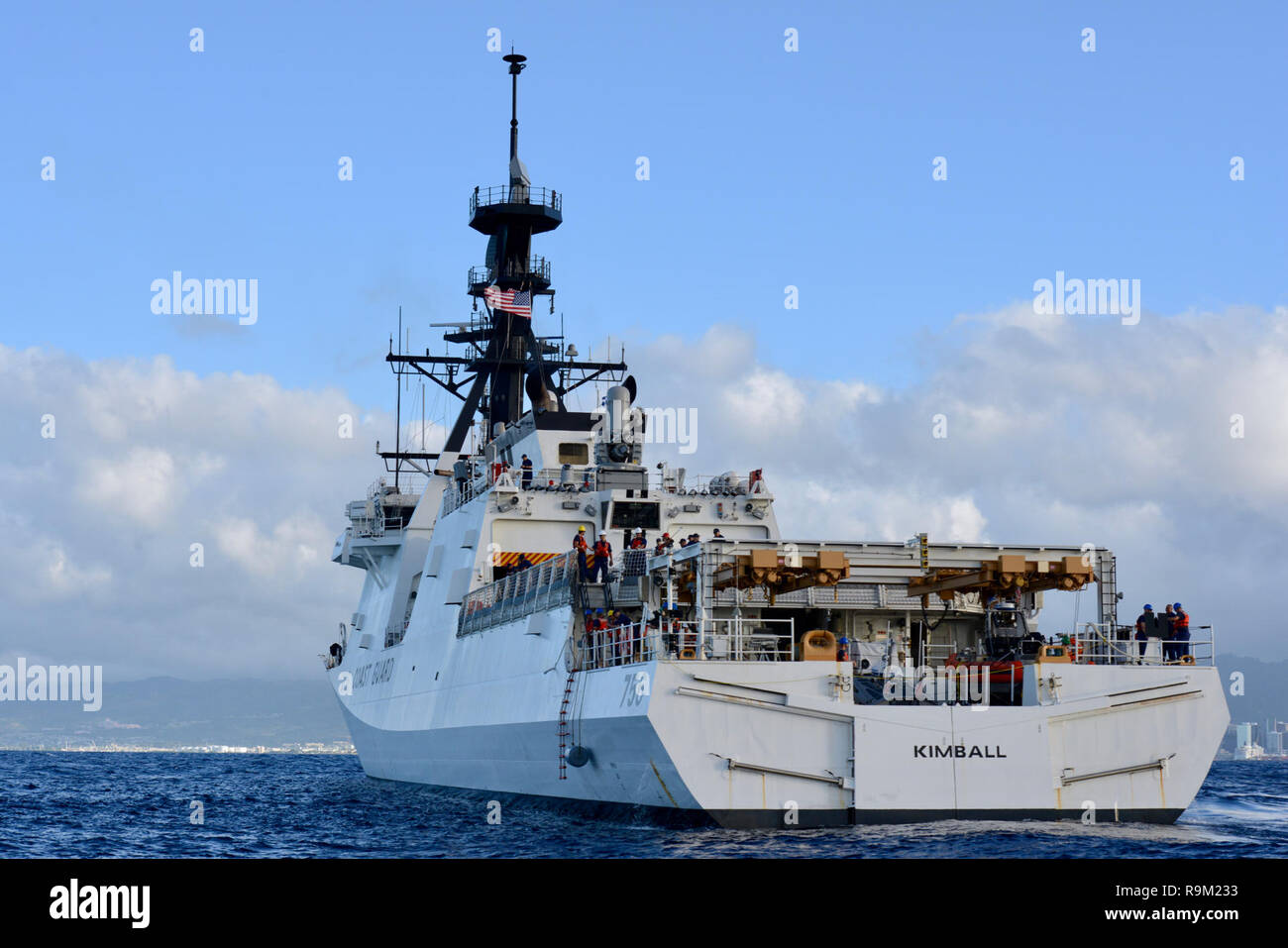 The crew of USCGC Kimball (WMSL 756) arrive in Honolulu Dec. 22, 2018 ...