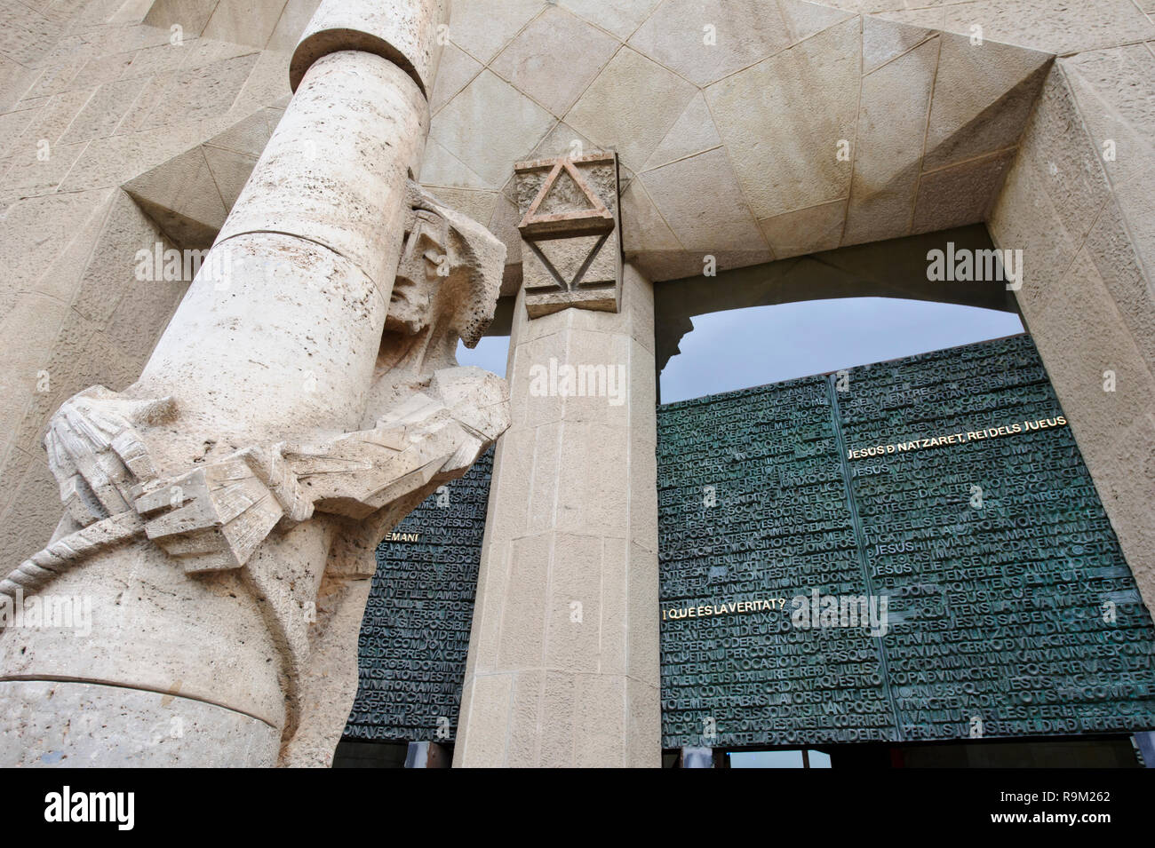 A stone carving of Jesus Christ tied to a column outside the entrance ...
