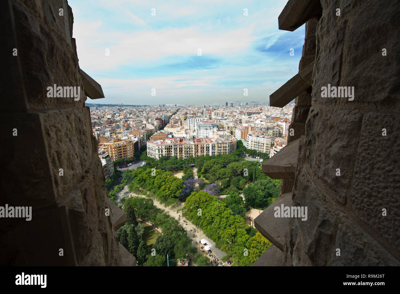 View of the City of Barcelona from the tower of the Sagrada Familia ...