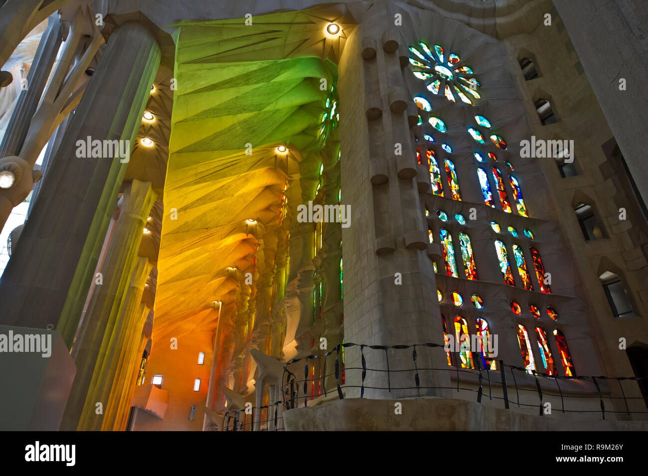Bright rays of light shining through the stained glass windows inside ...